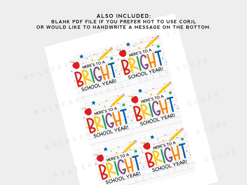 Here's to A Bright School Year Gift Tag Printable First Day of School ...
