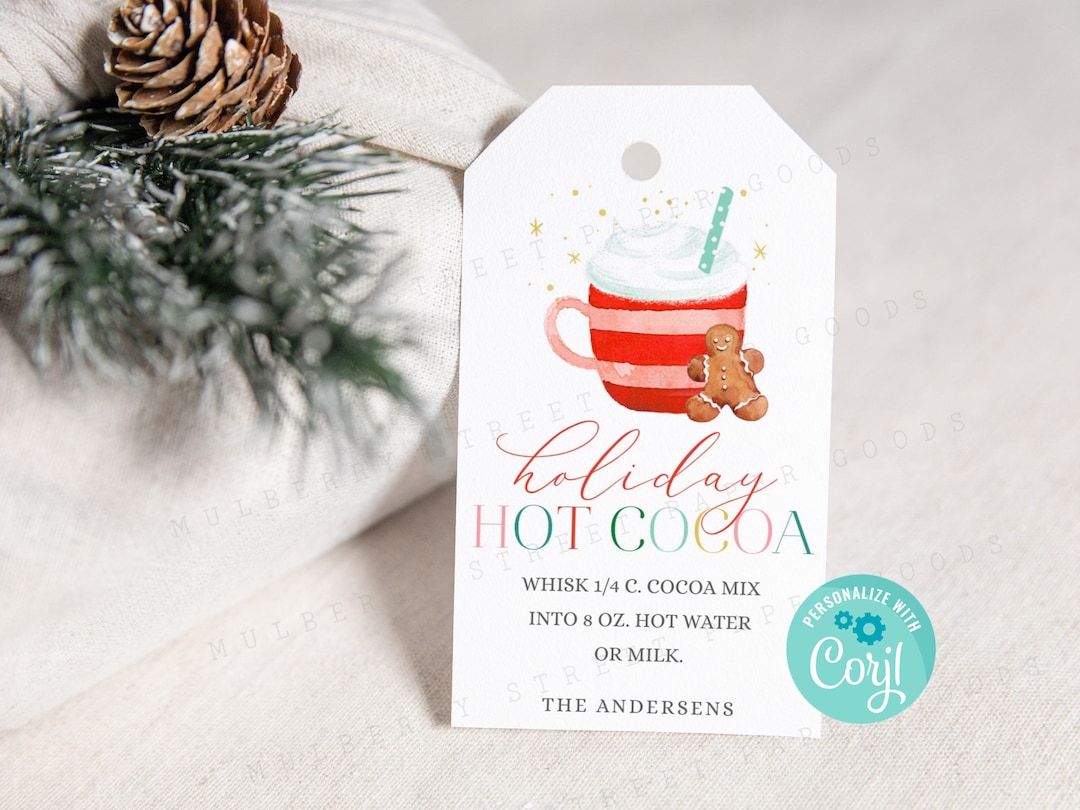 Printable Holiday Hot Cocoa Gift Tag, Editable Holiday Hot Chocolate ...