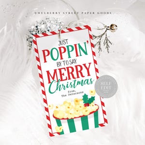 Christmas Popcorn Gift Tag, Holiday Popcorn Treat Bag Tag Printable ...