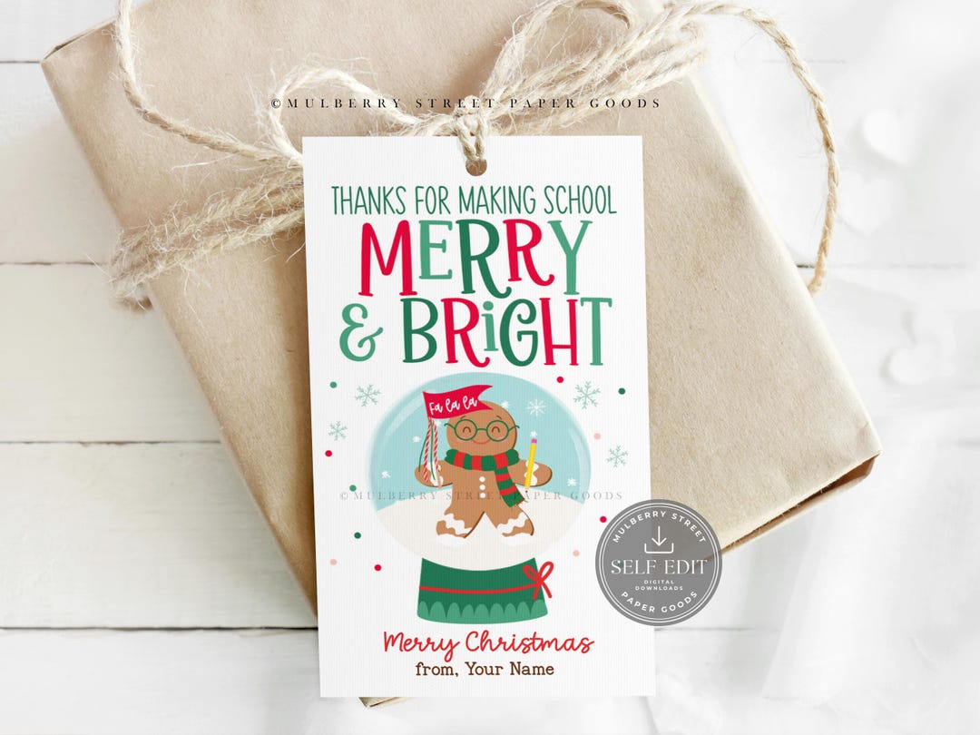 School Christmas Gift Tag Printable Digital Download Canva Template Red ...