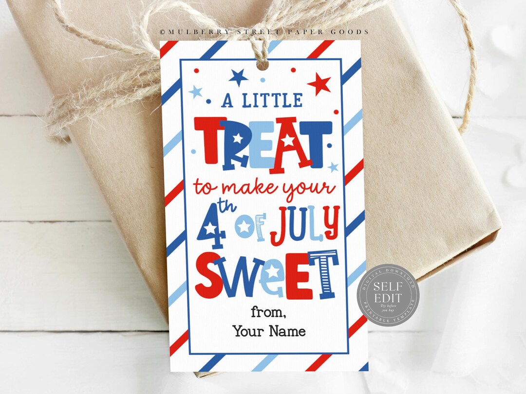 Fourth of July Party Favor Gift Tag Canva Template Printable 4th of ...