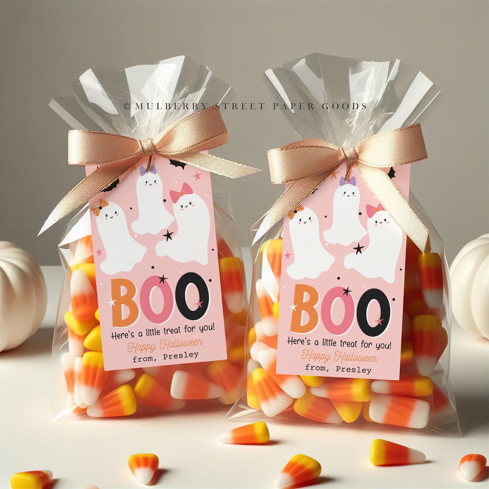 Printable Halloween Gift Tag Ghost Ghouls Pink Halloween Treat Tag ...