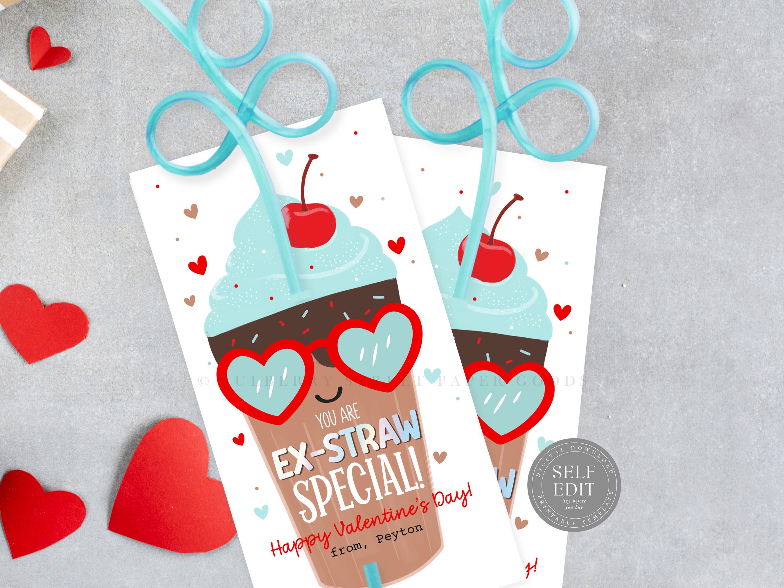 Cute Straw Valentine Card Printable Digital Download Valentine's Day ...