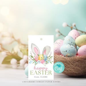 Printable Easter Bunny Gift Tag, All Text Editable Using Corjl, Instant ...