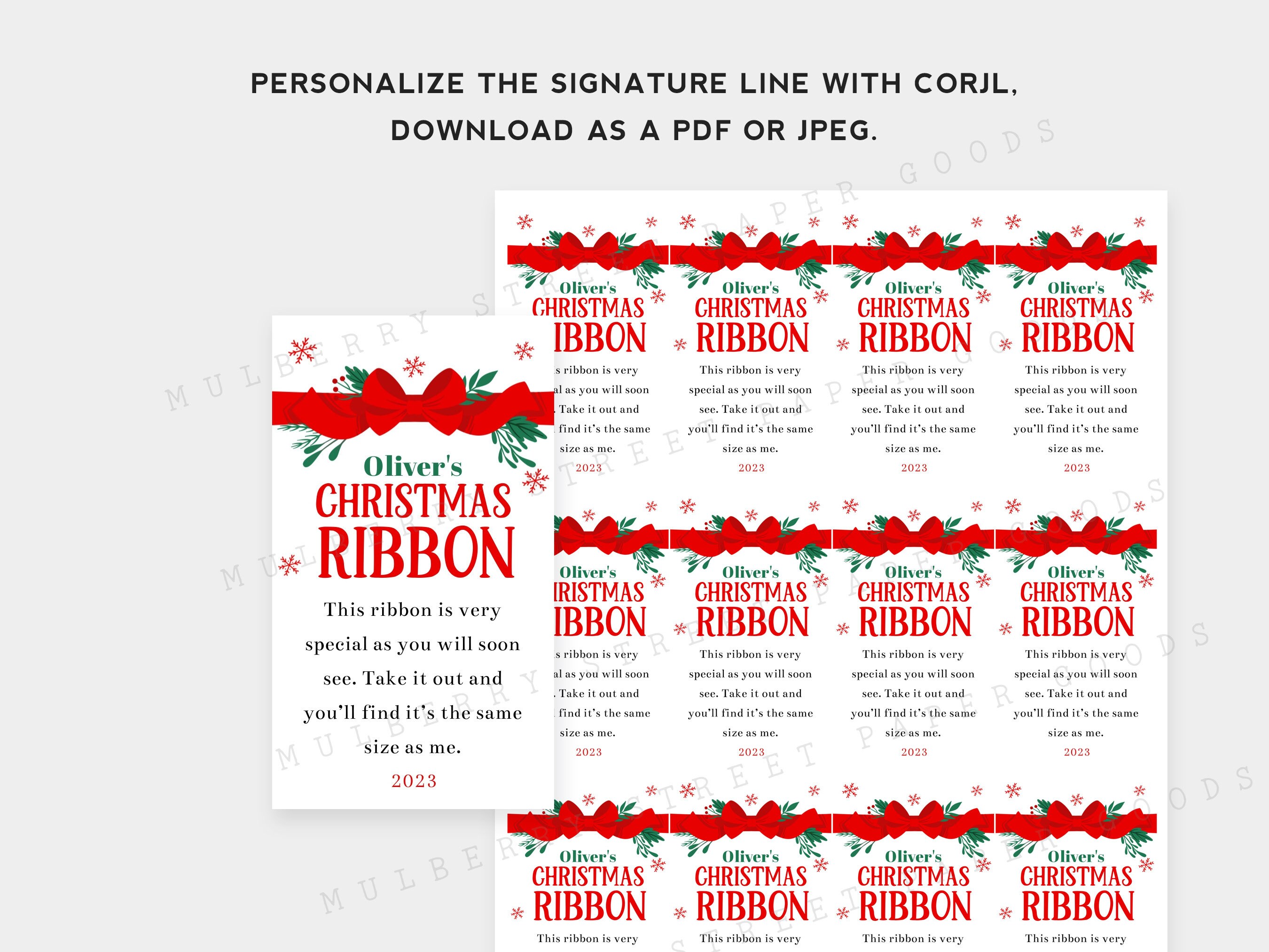 Christmas Ribbon Ornament Tag Printable, Kids Christmas Ribbon ...