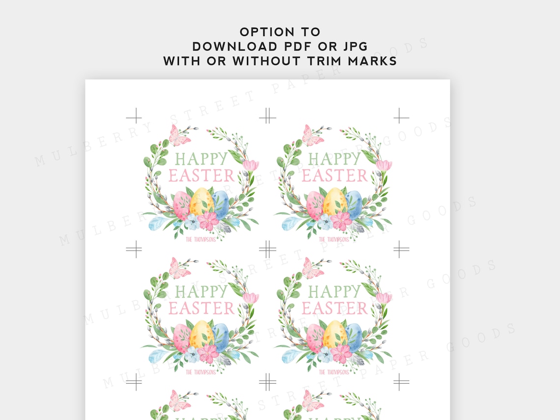 Printable Easter Wreath Gift Tag Instant Download Happy - Etsy