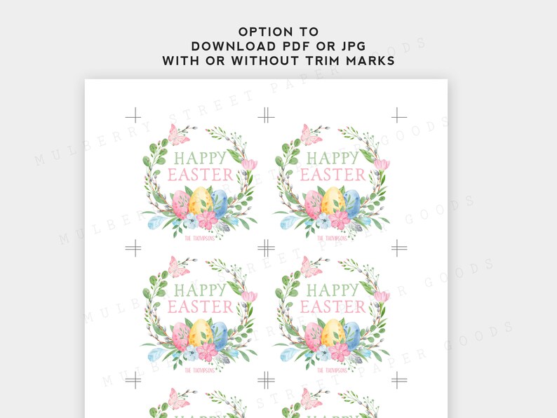 Printable Easter Wreath Gift Tag, Instant Download Happy Easter Gift ...