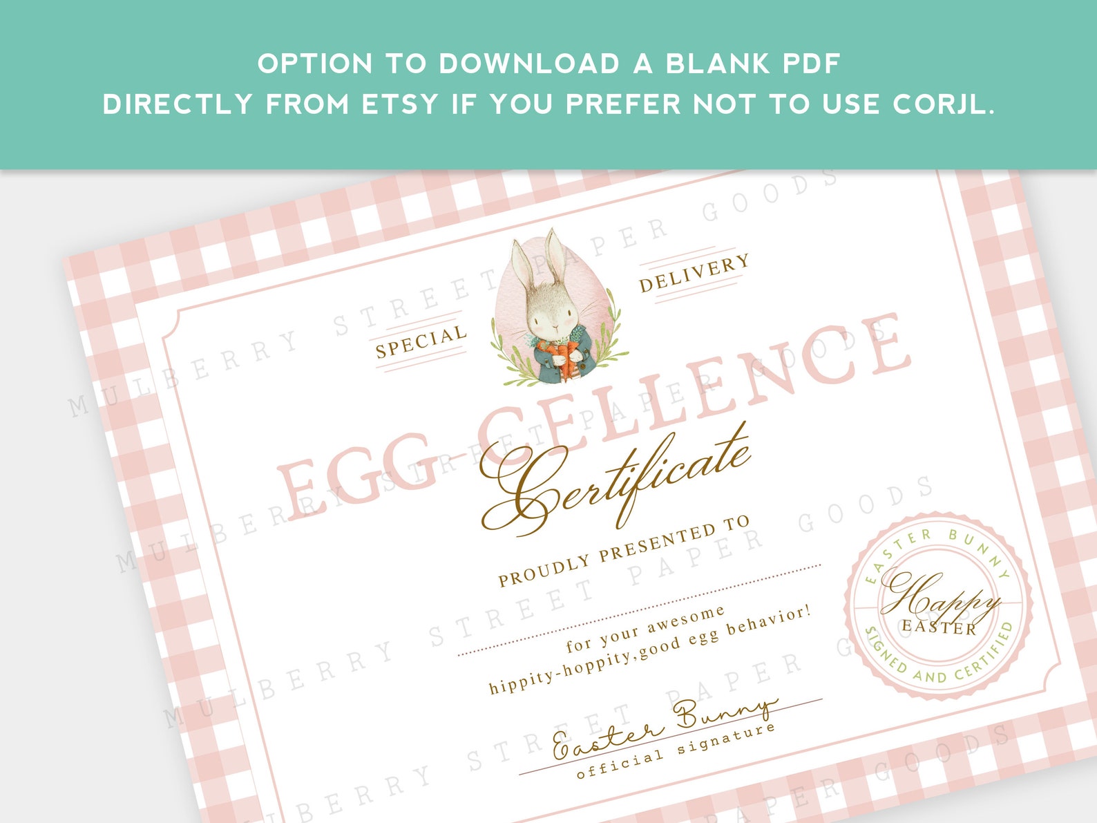 Printable Egg-cellence Certificate Editable Easter Bunny Certificate of ...