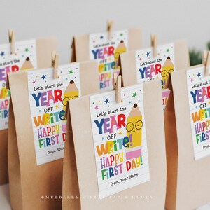Printable Back to School Gift Tags Canva Template Cute Pencil First Day ...