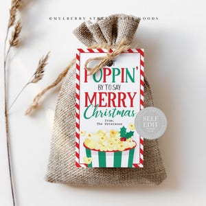 Christmas Popcorn Gift Tag, Holiday Popcorn Treat Bag Tag Printable ...
