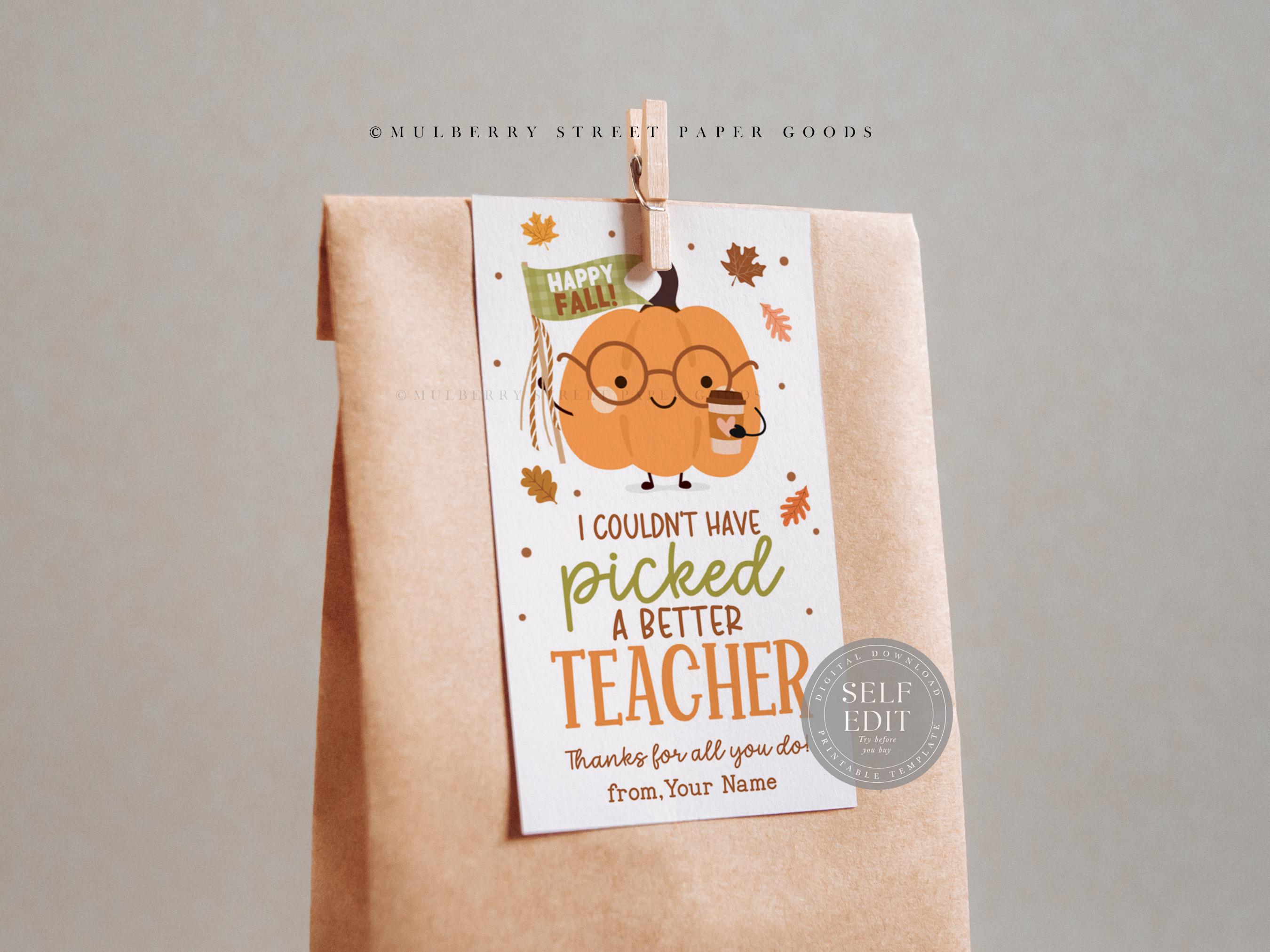 Happy Fall Teacher Gift Tag Printable Digital Download Pumpkin I Couldn ...