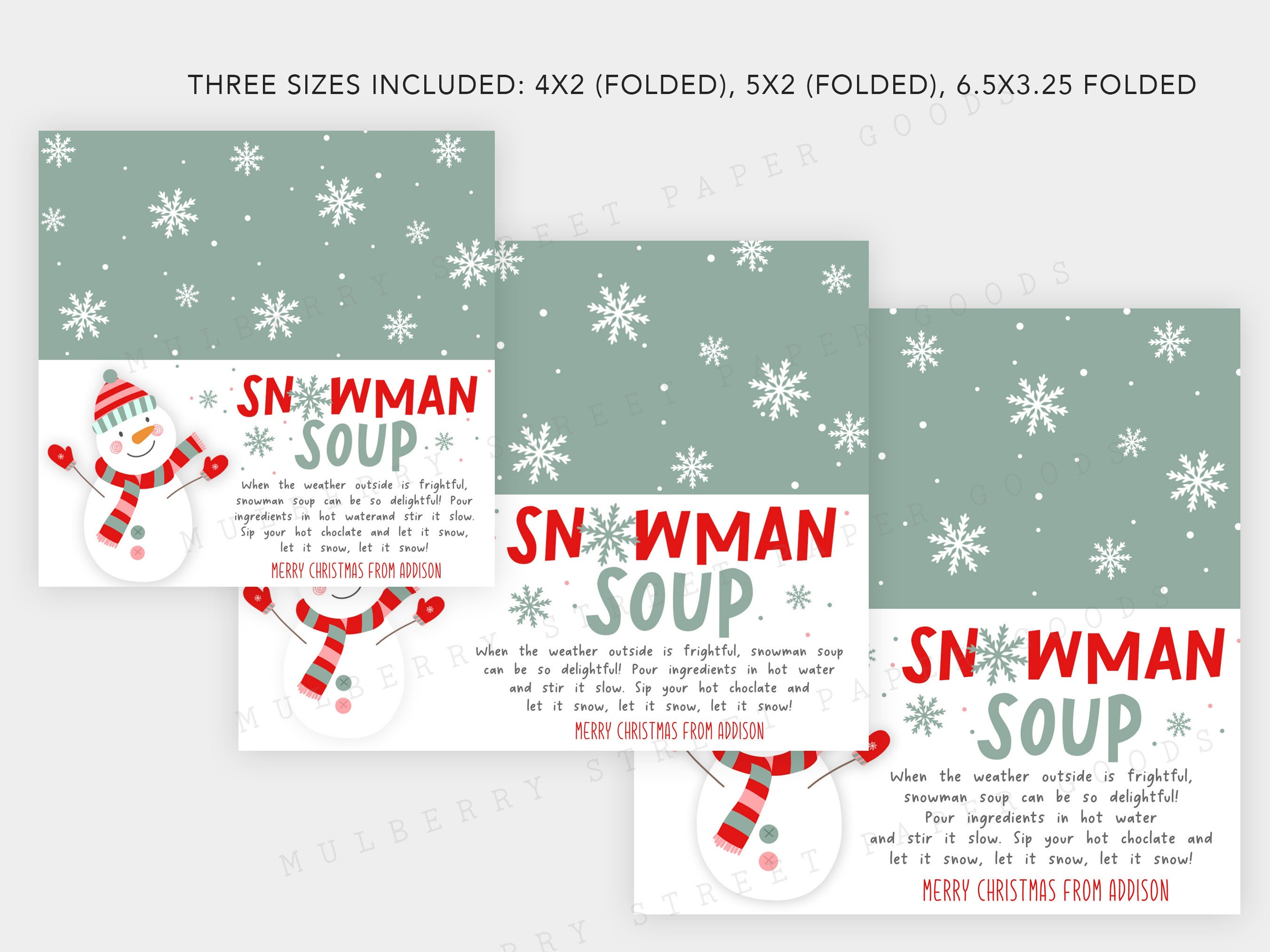Printable Snowman Soup Bag Topper, Multiple Sizes Included, Stocking ...