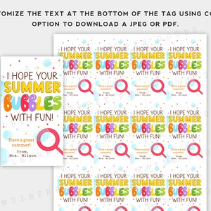 I Hope Your Summer Bubbles With Fun End of School Year Gift Tag ...