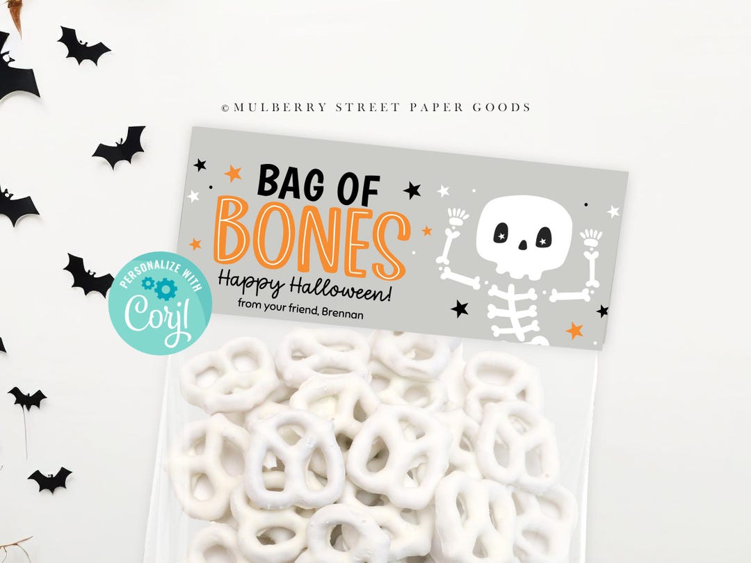 Halloween Treat Bag Topper Printable Cute Skeleton Bag of Bones ...
