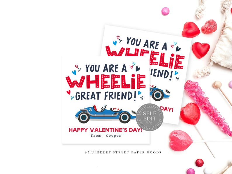 Printable Race Car Valentine Card Printable Wheelie Great Friend ...