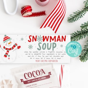 Printable Snowman Soup Bag Topper, Multiple Sizes Included, Stocking ...