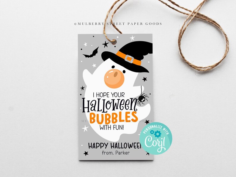 Halloween Bubble Gum Gift Tag Template Cute Ghost Halloween Party ...