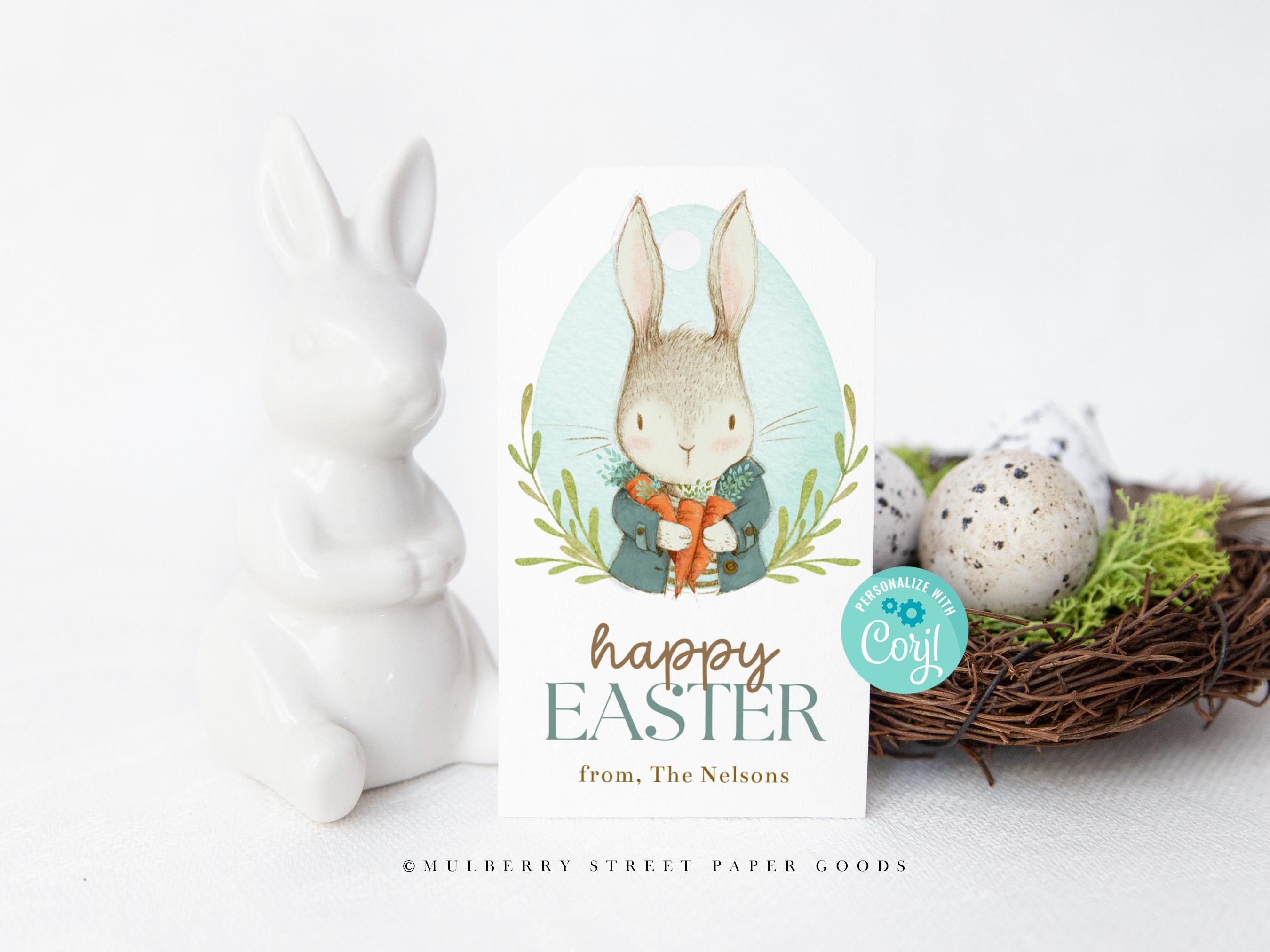 Printable Happy Easter Bunny Gift Tag, Instant Download Easter Bunny ...