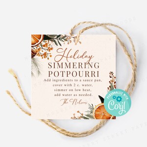 Simmer Pot Instructions Tag, Christmas Simmering Potpourri Gift ...