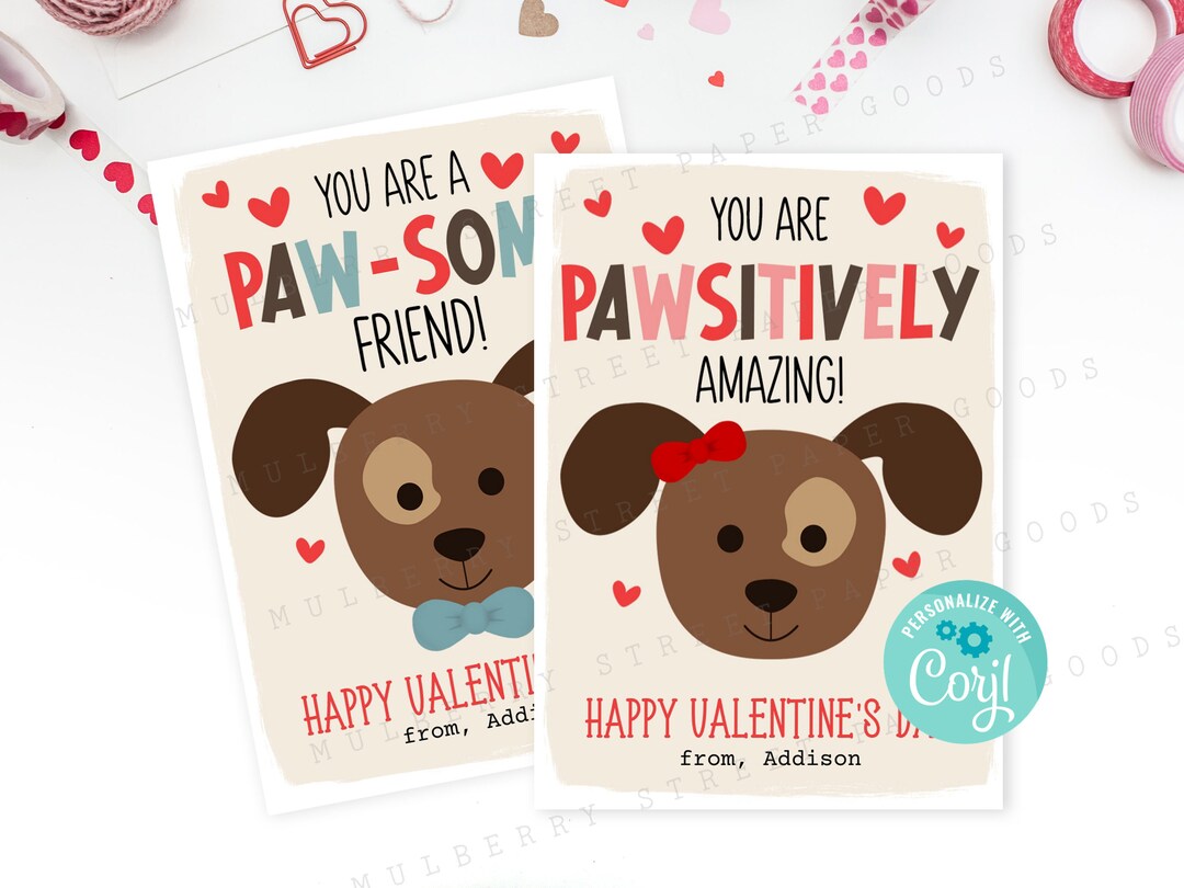 Printable Puppy Dog Valentine Cards Kids Classroom Puppy Valentine ...