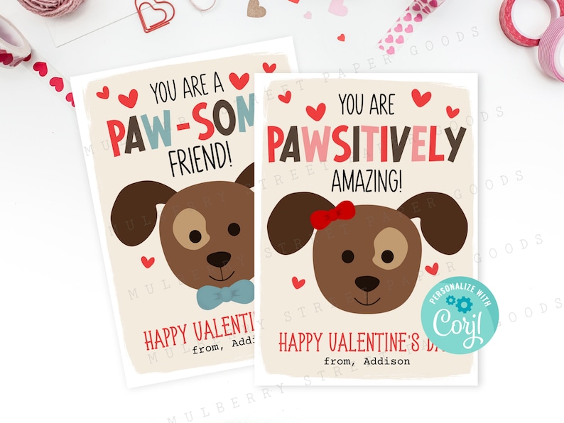Printable Puppy Dog Valentine Cards Kids Classroom Puppy - Etsy
