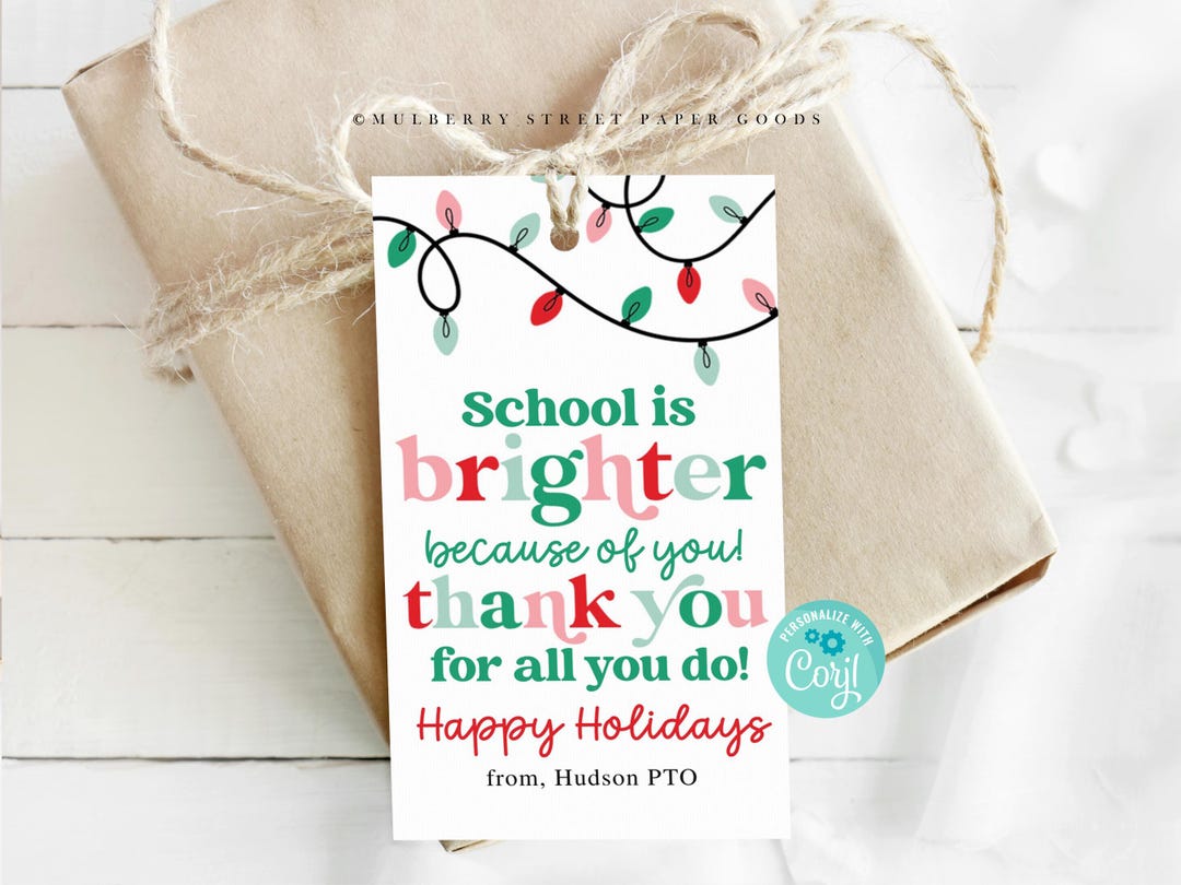 Editable Christmas Thank You Gift Tag Digital Download School Teacher ...