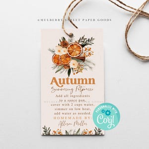 Editable Autumn Stovetop Potpourri Gift Tag Fall Simmering Potpourri ...