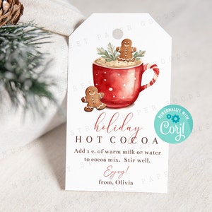 Editable Holiday Hot Cocoa Mix Gift Tag, Hot Chocolate Bomb, Christmas ...