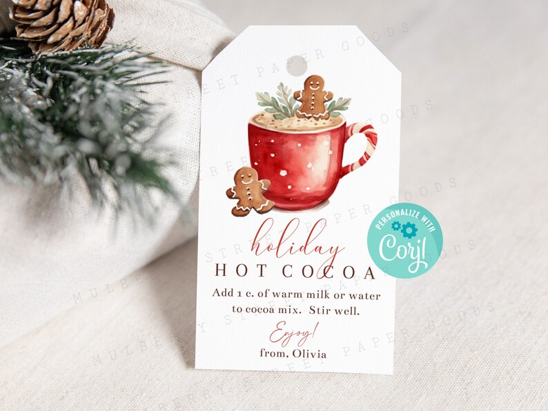 Editable Holiday Hot Cocoa Mix Gift Tag, Hot Chocolate Bomb, Christmas ...
