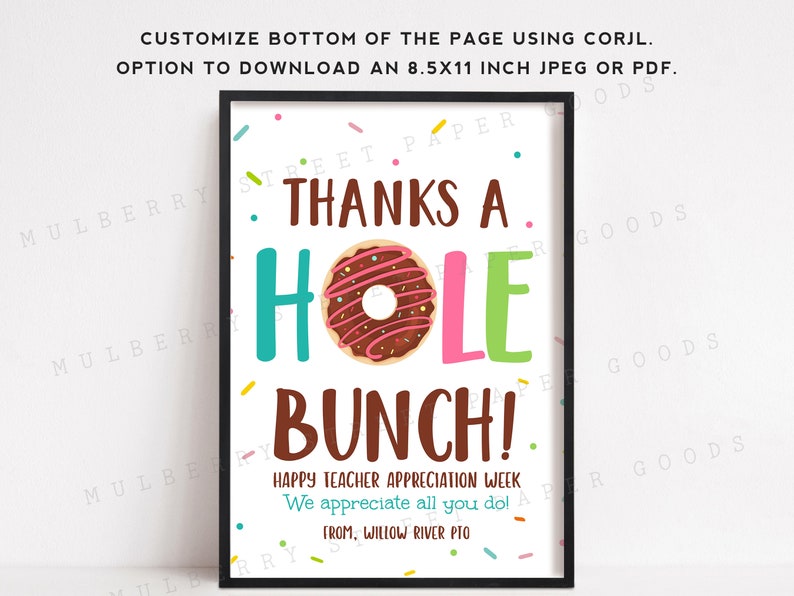 Thanks a Hole Bunch 8.5x11 Printable Sign Donut Bar Teacher - Etsy