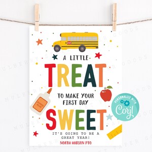 A Little Treat to Make Your First Day Sweet 8.5x11 Printable, Welcome ...