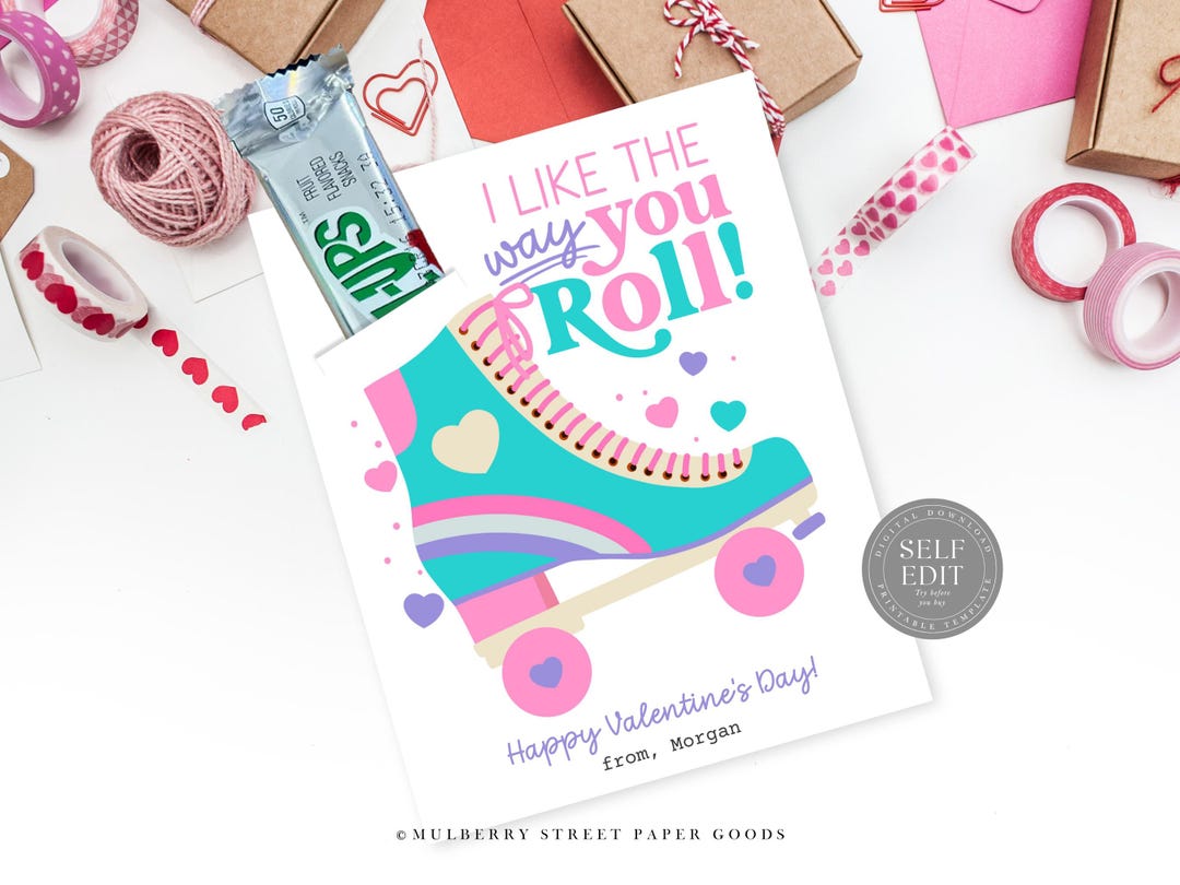 Roller Skate Valentine Card Canva Template Printable Skate Birthday ...