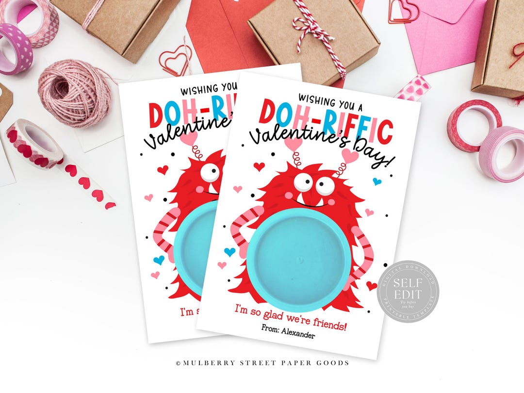 Valentine's Day Play Dough Card Holder Printable Valentine's Day Party ...