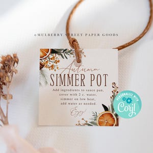 Editable Autumn Simmer Pot Git Tag Fall Simmering Potpourri Gift Tag ...