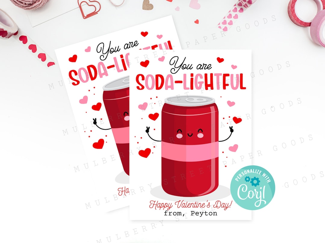 Soda Pop Can Happy Valentine's Day Printable Card, Classroom Valentine ...