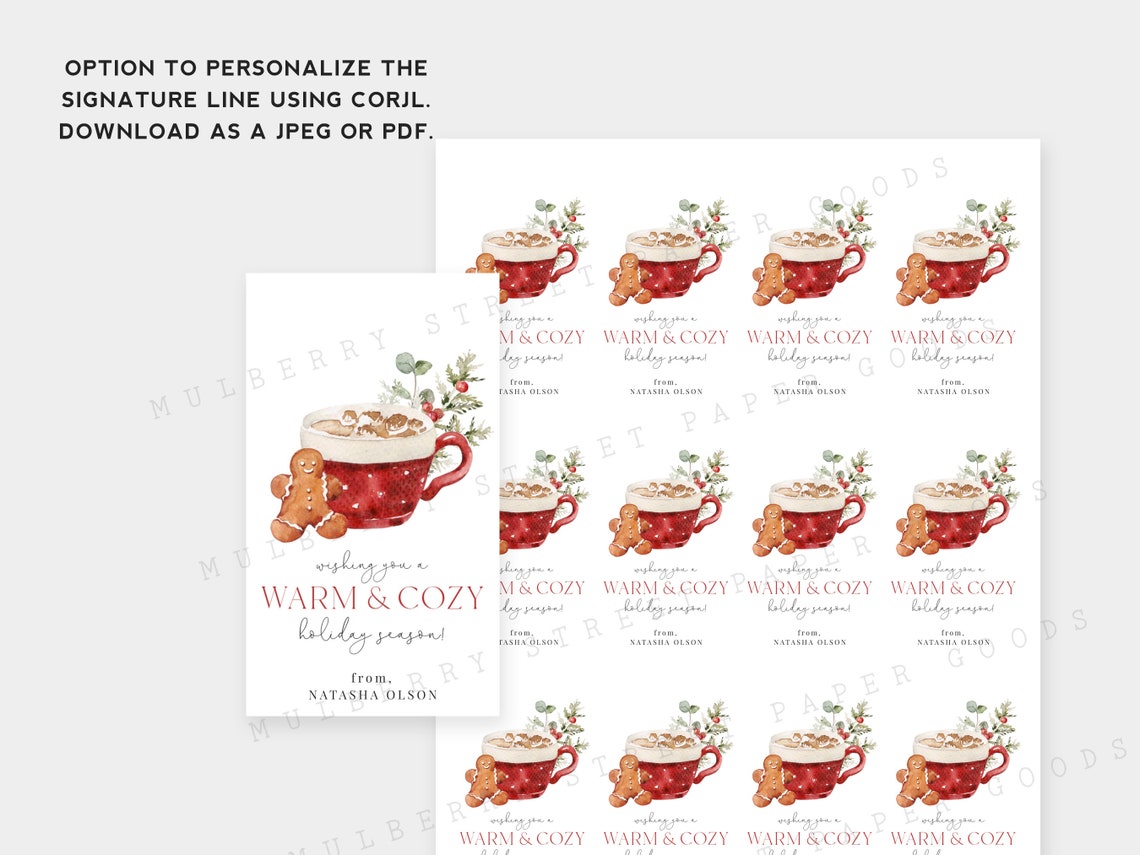 Printable Warm and Cozy Gift Tag, Instant Download Christmas Gift Tag ...