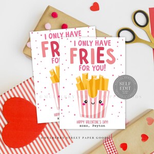 French Fries Valentine Card Printable Classroom Valentine Instant ...