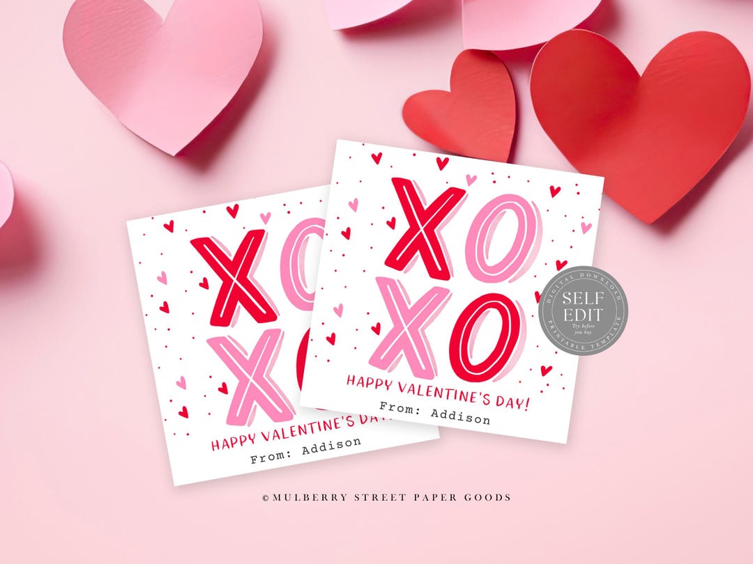 Printable XOXO Valentine Card Printable Classroom Valentine's Day Gift ...