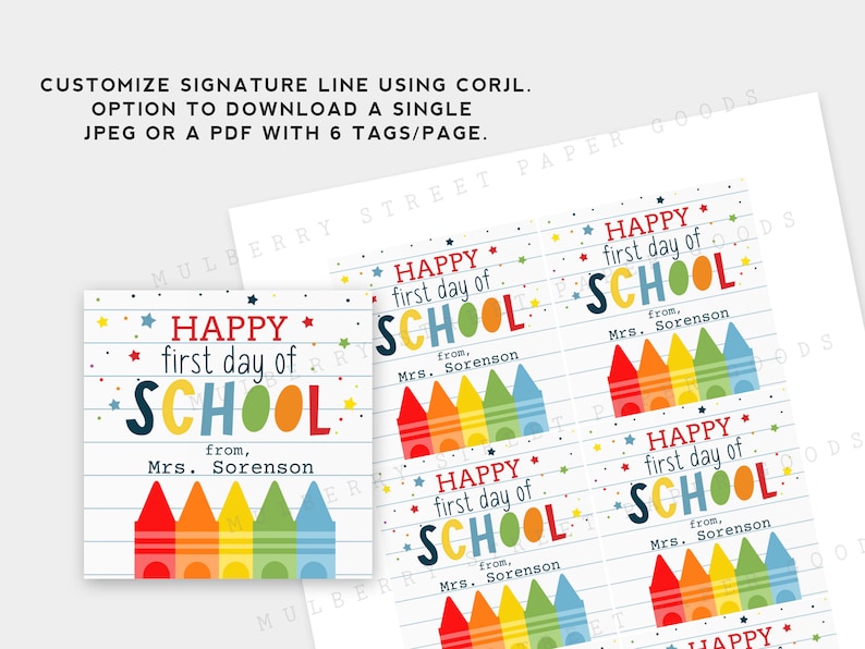 Happy First Day of School Printable Tag Square Back to School - Etsy