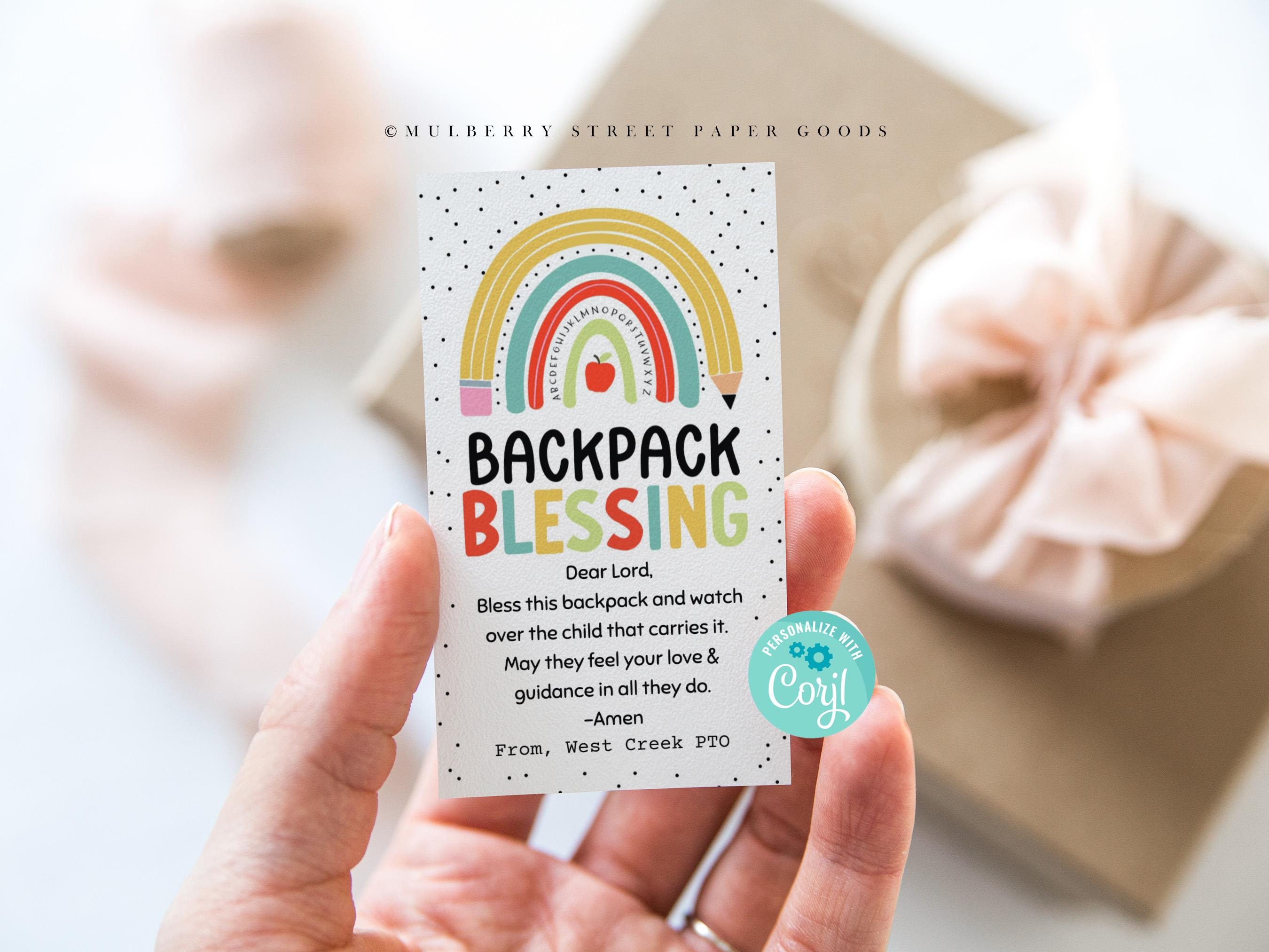 Backpack Blessing Printable Gift Tag, Editable Back to School Blessed ...