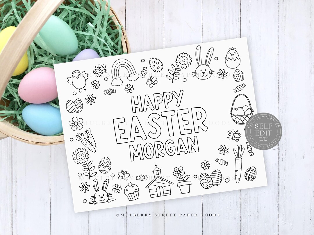 Editable Easter Coloring Placemat Printable Personalized Easter ...
