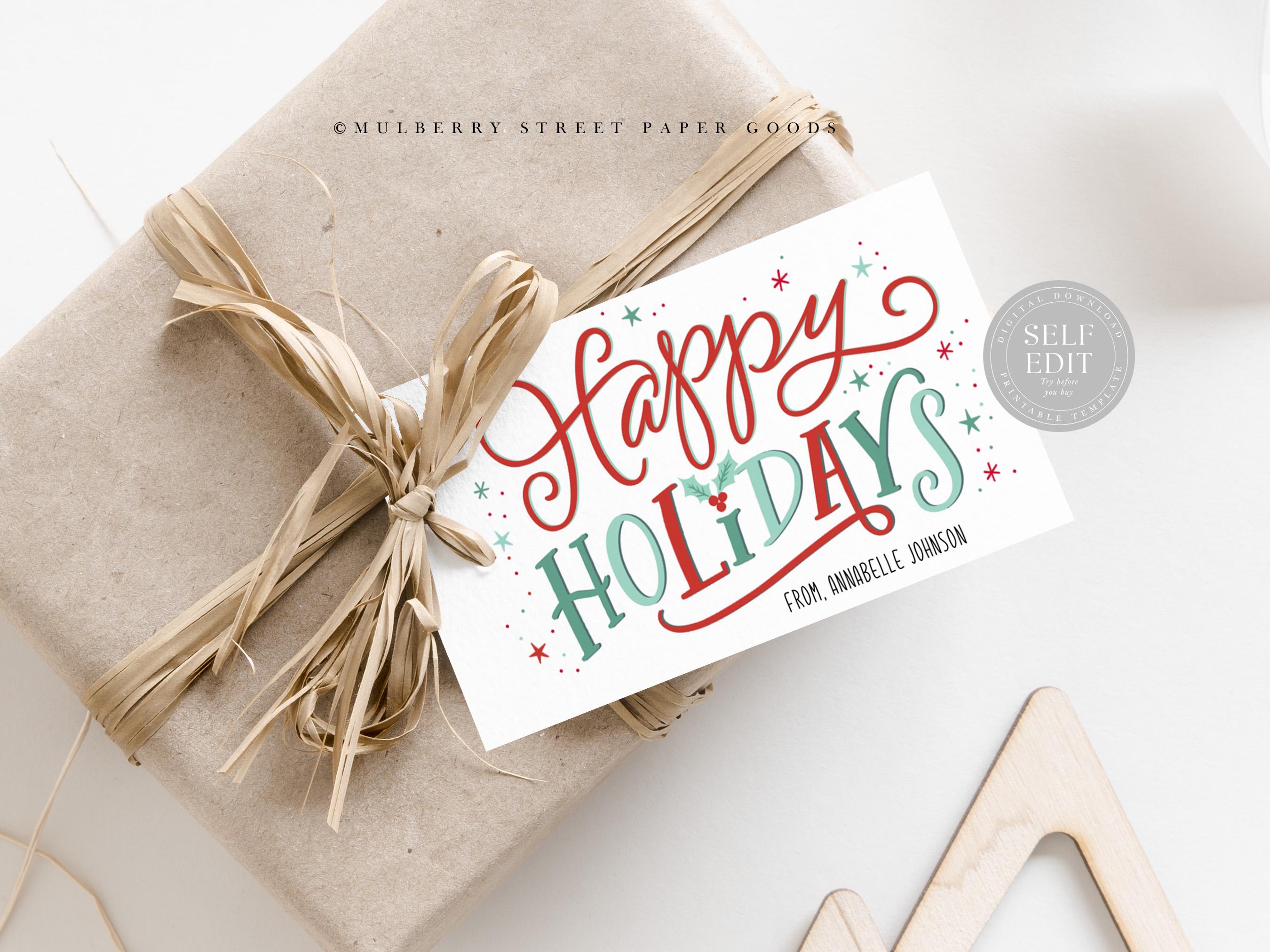 Printable Happy Holidays Gift Tag, Bright Happy Holidays Bag Tag ...