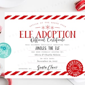 Printable Elf Adoption Official Certificate, Christmas Elf Tradition ...