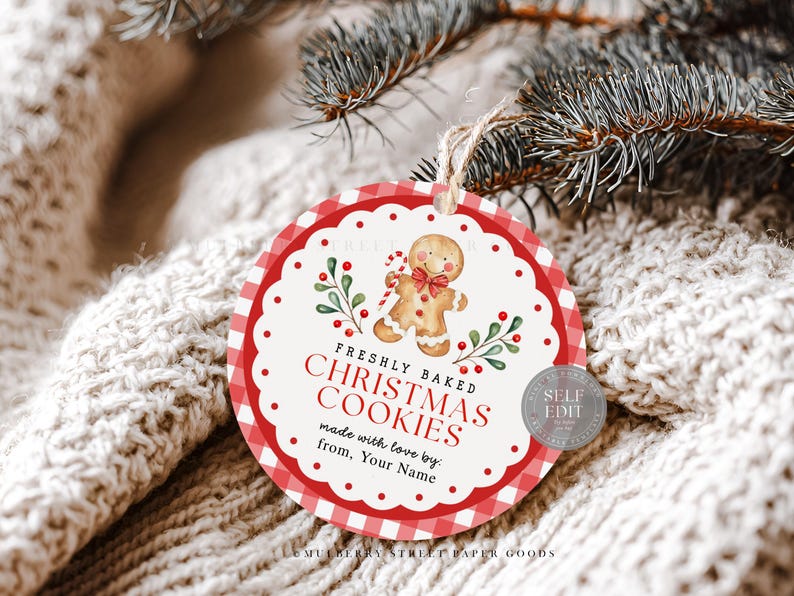 Editable Christmas Cookie Label Printable Digital Download Red Gingham ...