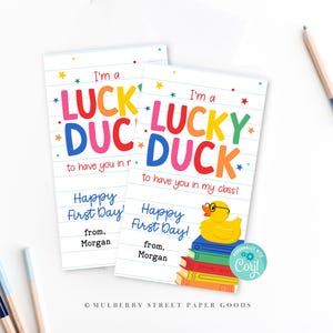 Lucky Duck Back to School Gift Tag Printable Rubber Duck First Day of ...