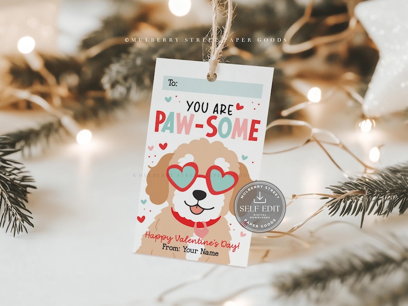 Dog Valentine's Day Gift Tag Printable Digital Download Canva Template ...