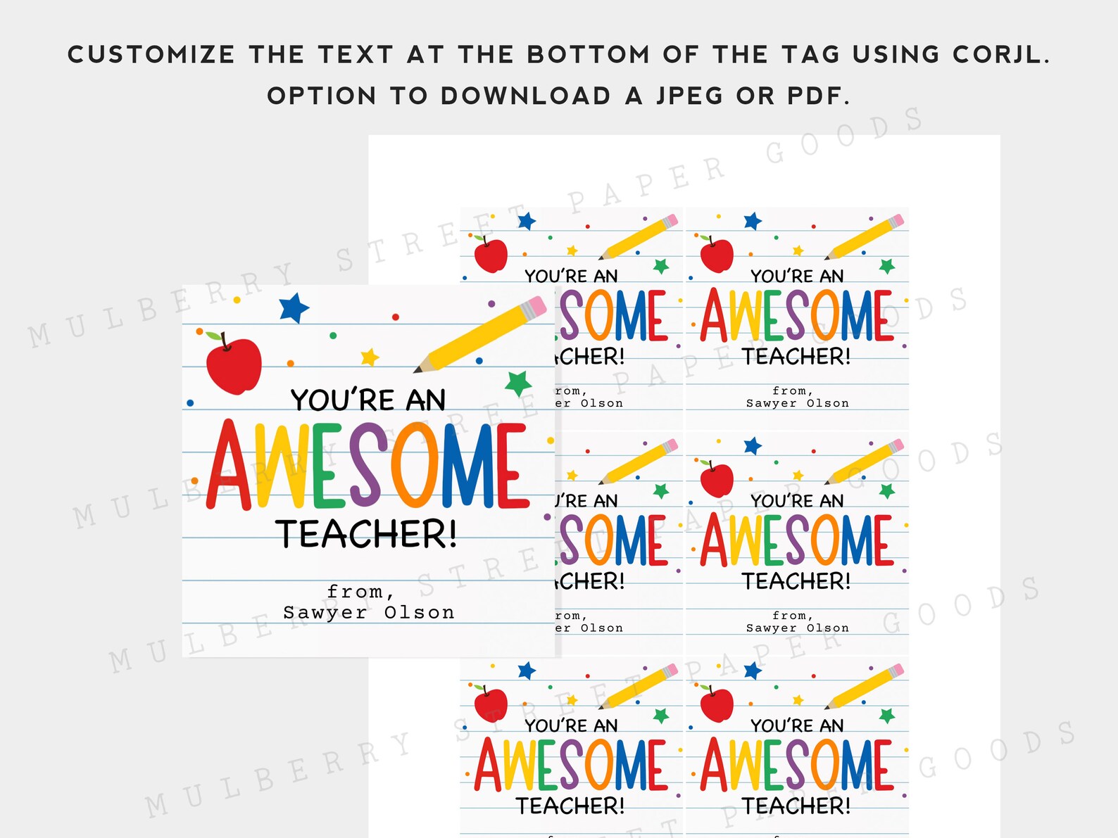 You're an Awesome Teacher Gift Tag, Teacher Appreciation Printable Tag ...