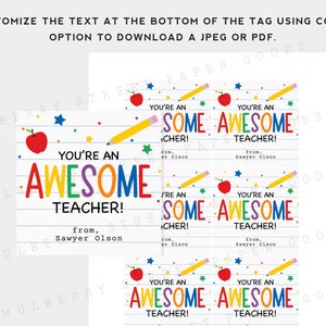 You're an Awesome Teacher Gift Tag, Teacher Appreciation Printable Tag ...