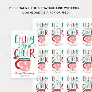 Enjoy a Cup of Cheer Christmas Gift Tag Printable, Hot Cocoa Mug ...