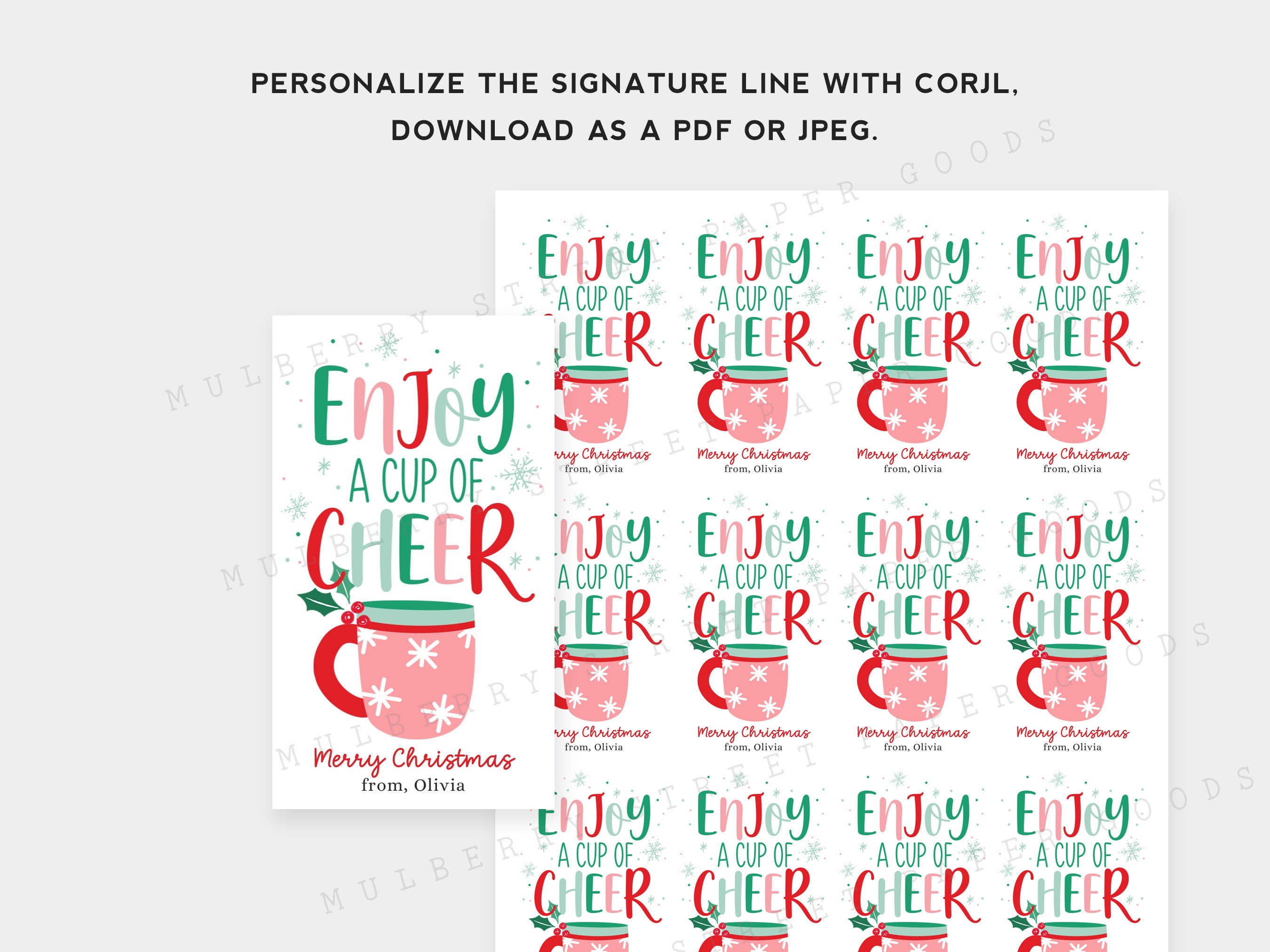 Enjoy a Cup of Cheer Christmas Gift Tag Printable, Hot Cocoa Mug ...